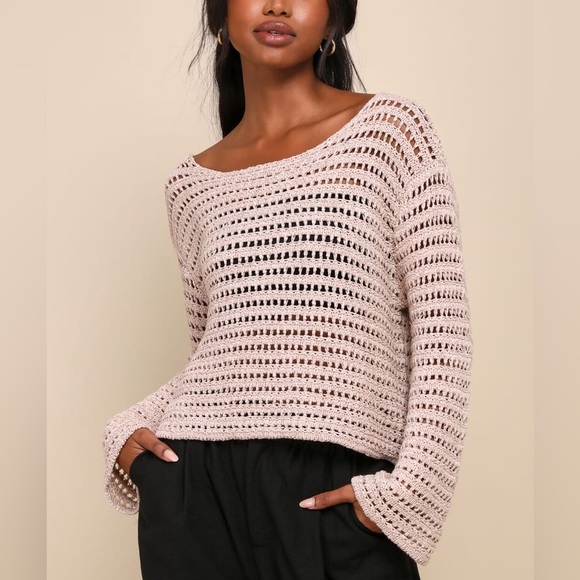 Lulus | Tops | New Lulus Naturally Pretty Beige Crochet Knit Crew Neck ...